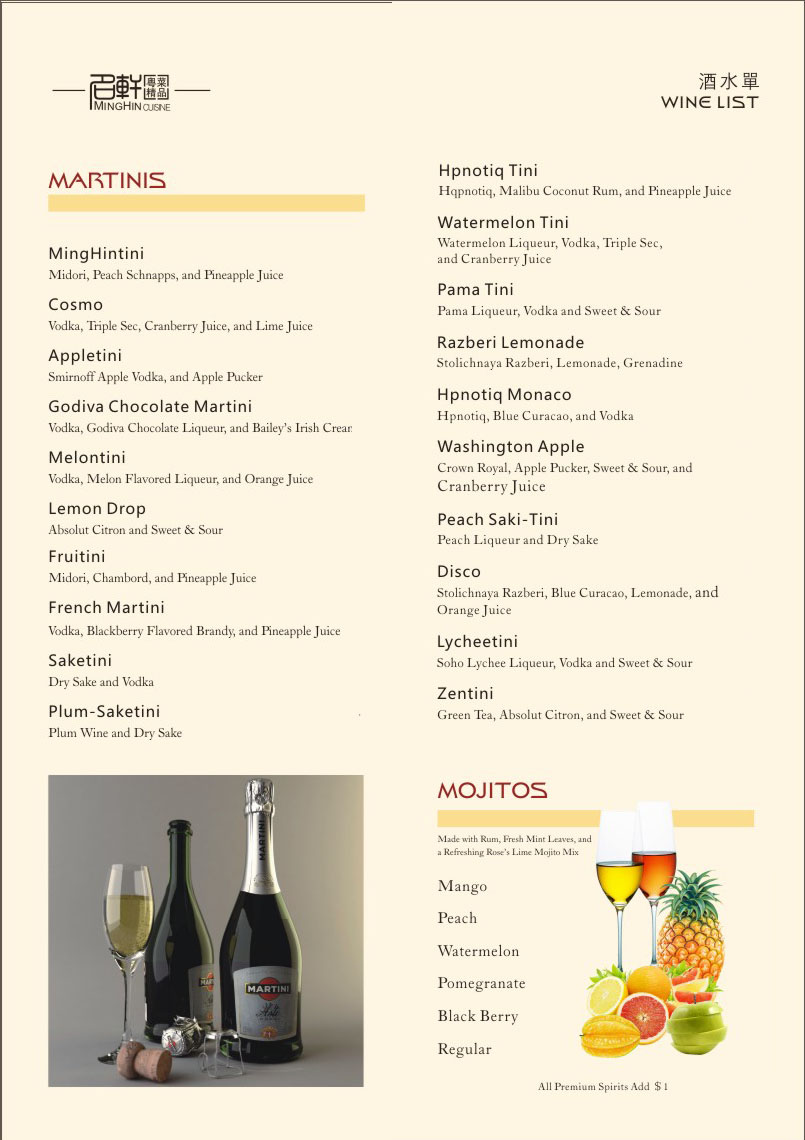 Wine & Cocktail Menu - Minghin Cuisine